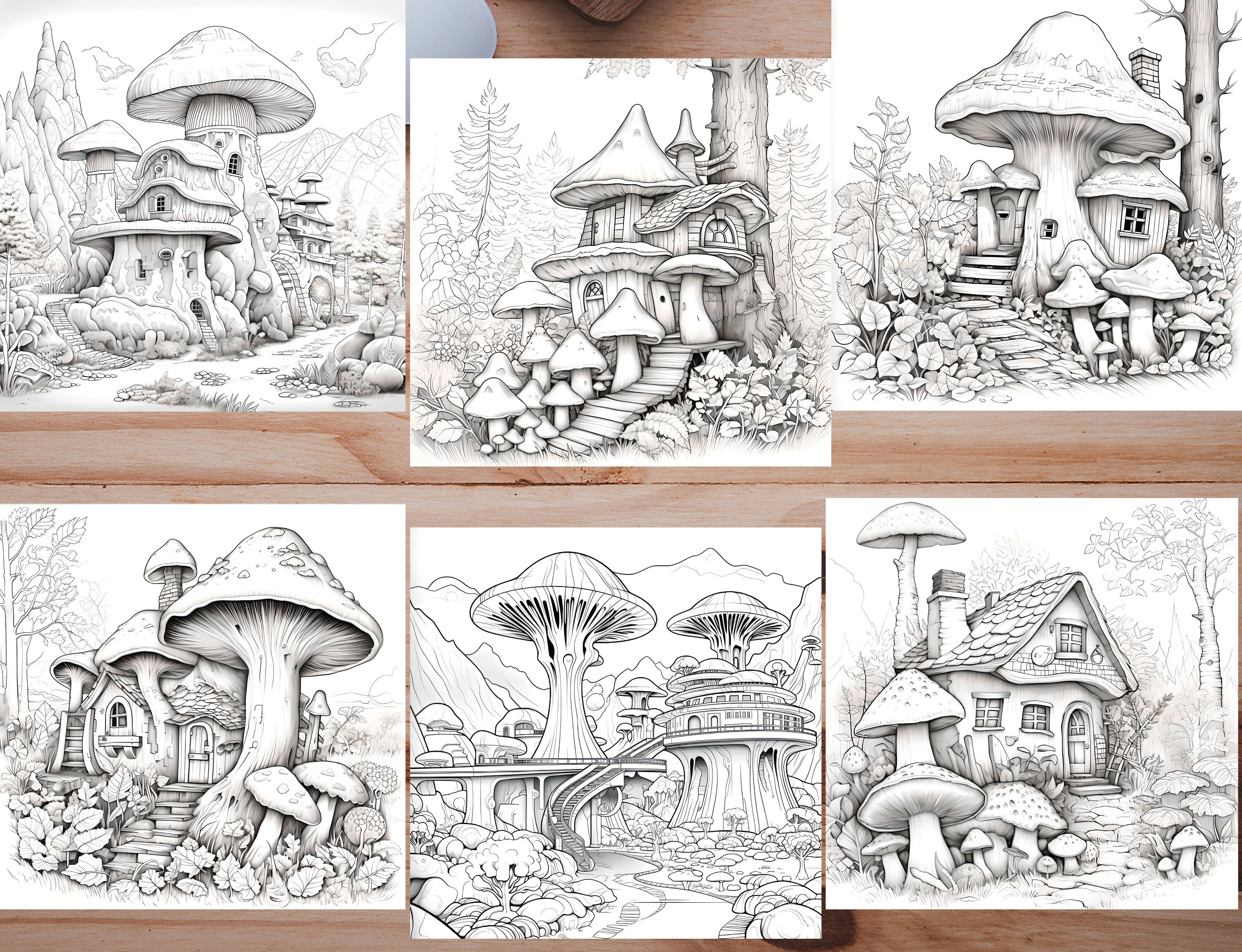 20 Mushroom Houses | Adult + Kid's Coloring Pages | Fantasy Coloring ...