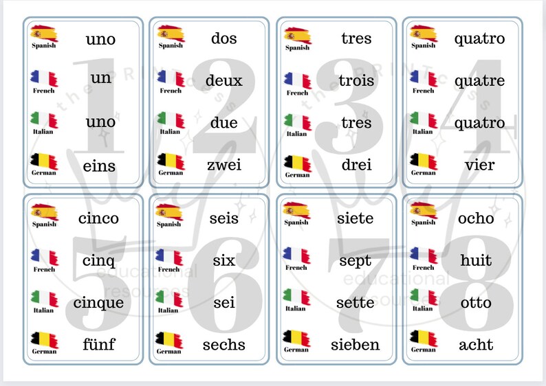 Printable Language Learning Flashcards, European Languages Colors and ...