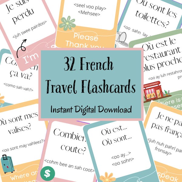 French Flashcards Printable - Etsy