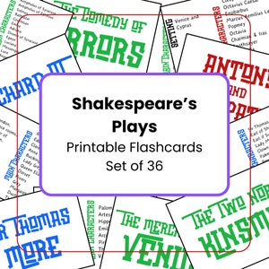 Shakespeare's Plays Printable Flashcards, English Lit Study Guide ...