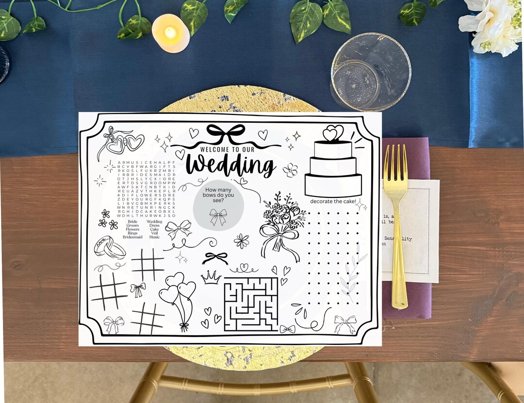 Wedding Placemat for Kids, Wedding Activity Page, Instant Digital ...