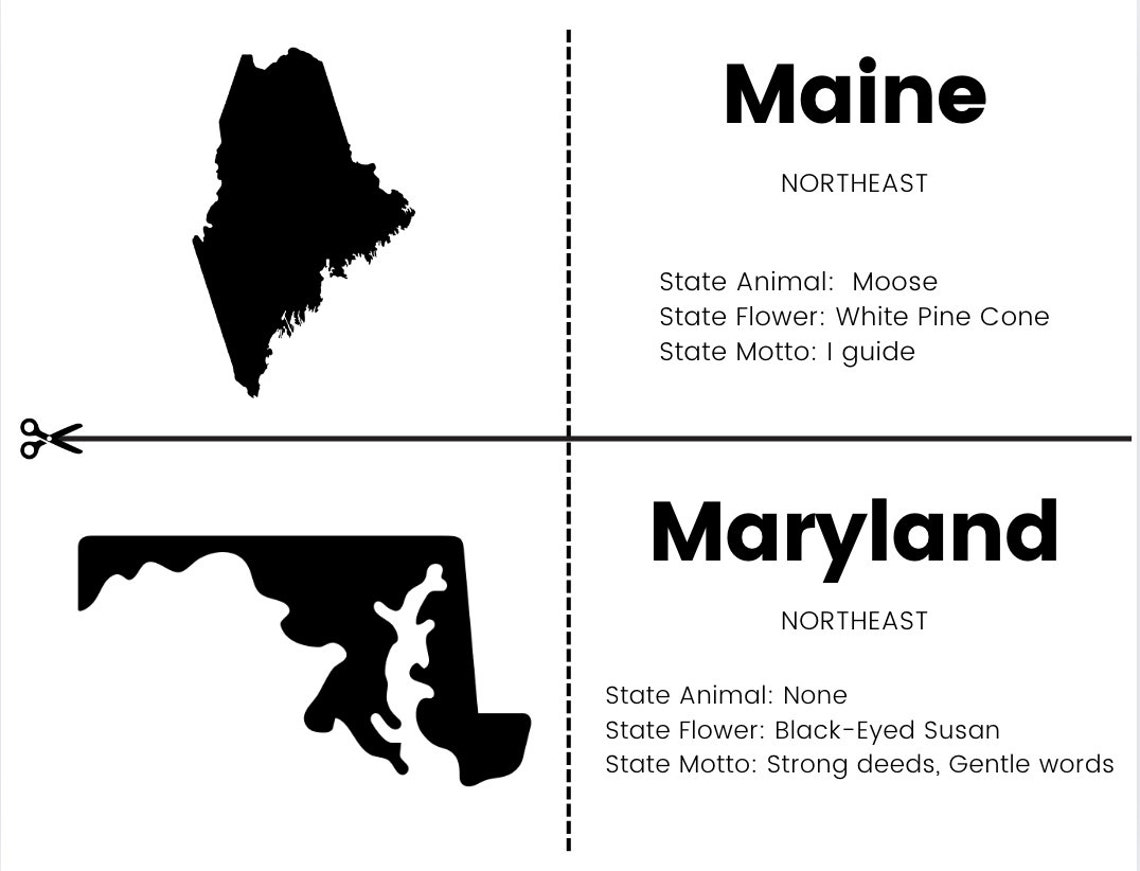 State Geography Flashcards, US States Matching Game Printable Download ...