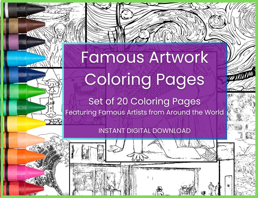 Famous Paintings Coloring Pages, 20 Paintings to Color, Digital ...