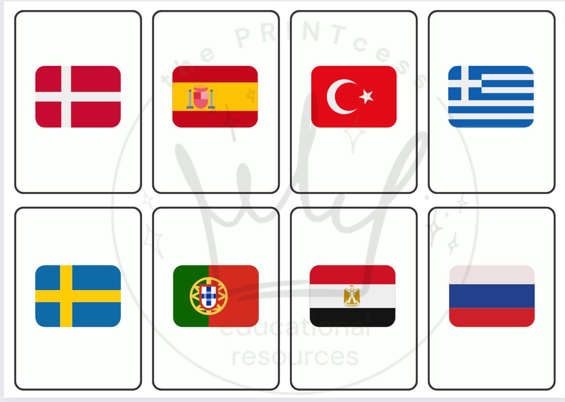 National Flags Flashcards: Geography Learning Resource, Printable Study ...
