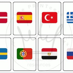 Printable National Flags Flashcards, Countries Nationalities Learning ...