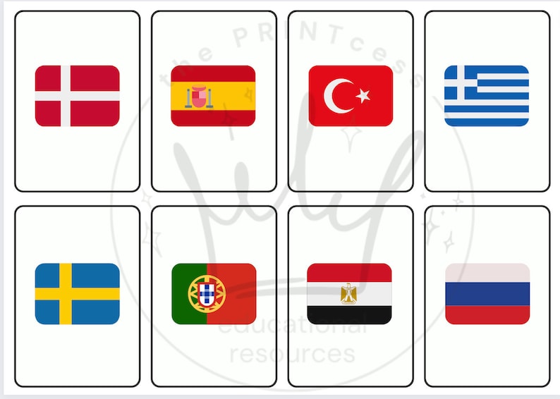 Printable National Flags Flashcards, Countries Nationalities Learning ...