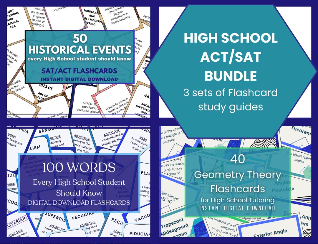 BUNDLE of High School Flashcards, SAT/ACT Study Prep Digital Print at ...