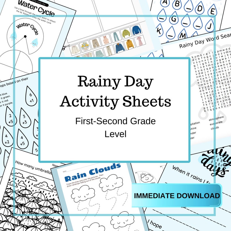 Rainy Day Activity Pages, 1st 2nd Grade Activity Page Set, Printable ...