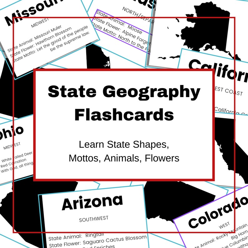 State Geography Flashcards, US States Matching Game Printable Download ...