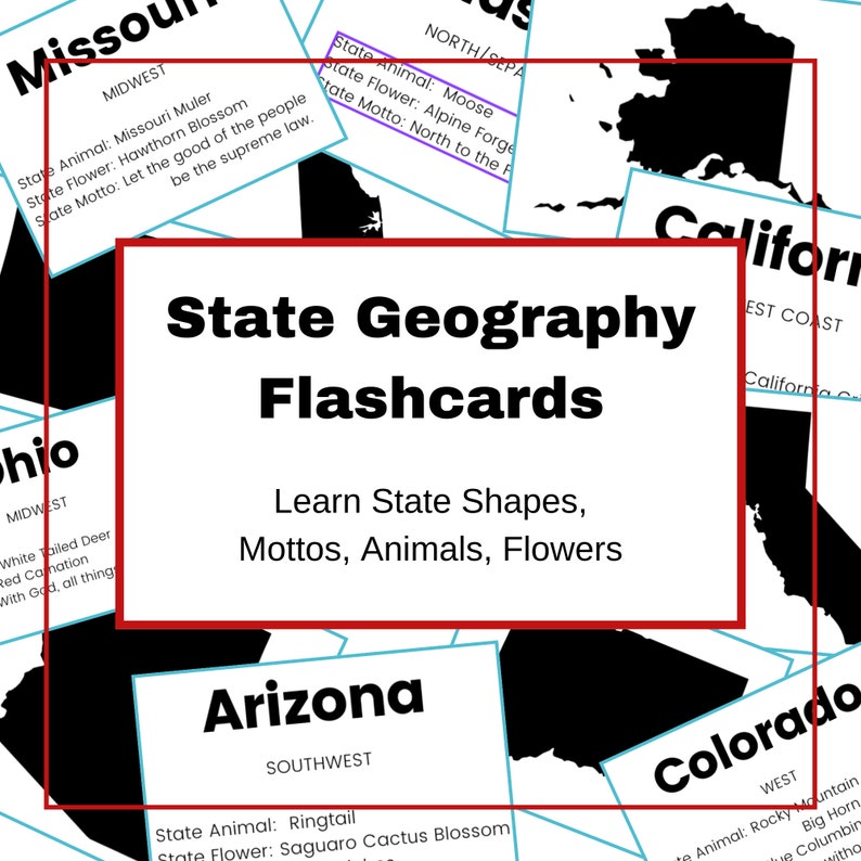 State Geography Flashcards, US States Matching Game Printable Download ...