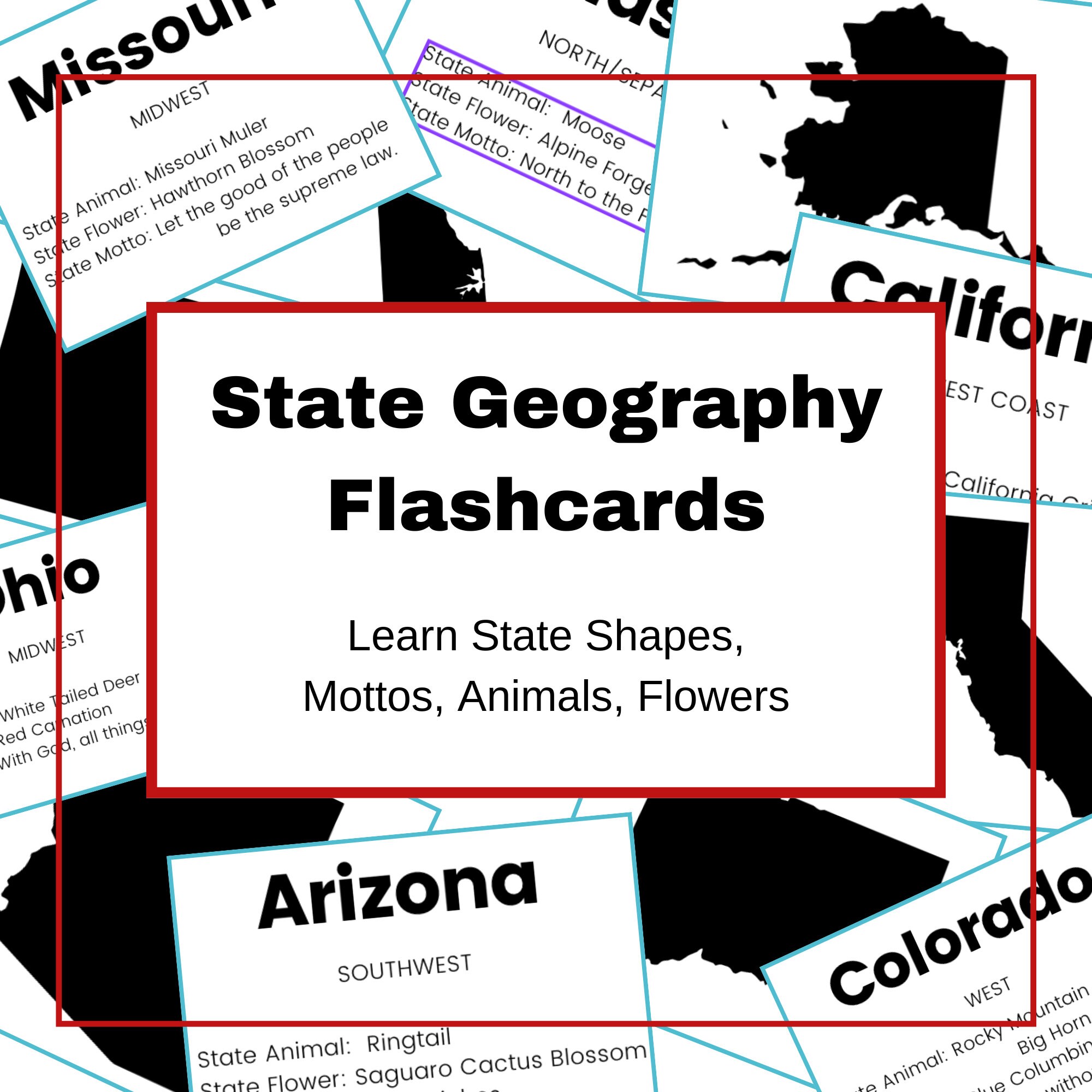 State Geography Flashcards, US States Matching Game Printable Download ...