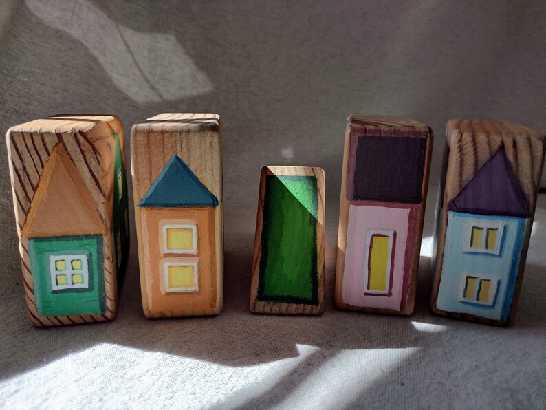 Hand Painted Wooden House Blocks- Preschool- Natural- Building ...