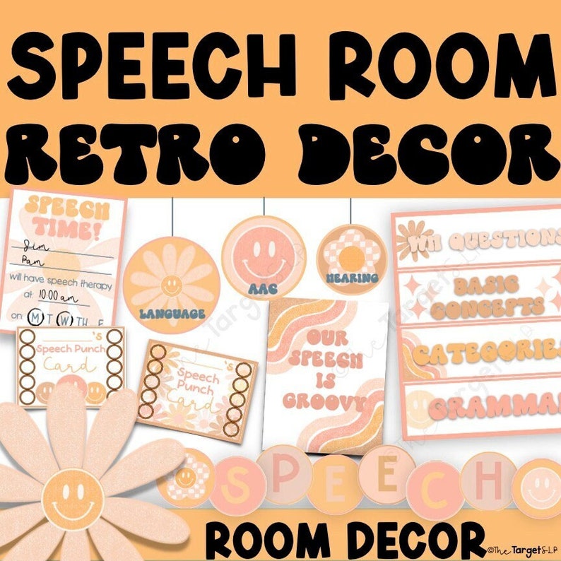 Retro/groovy Speech Therapy Decor for Speech Therapy Room- Wall Signs ...