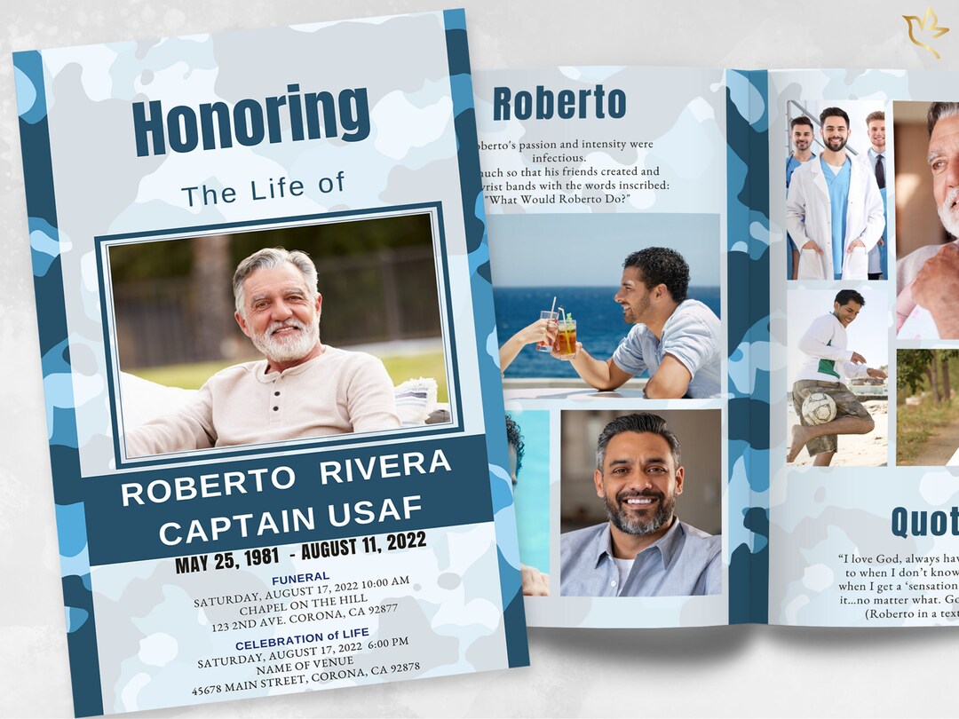 Air Force Veteran Theme, Memorial Service Program Template, Funeral for ...