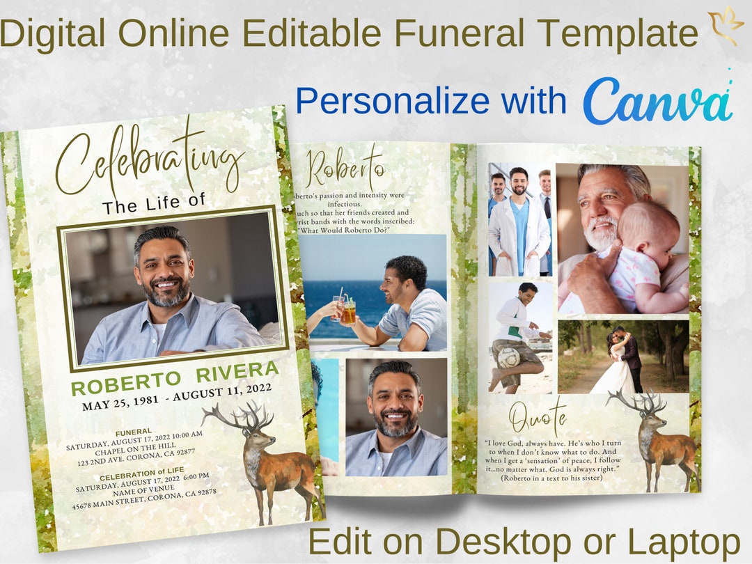 Outdoor Forest Theme, Funeral Memorial Program, Obituary Template ...