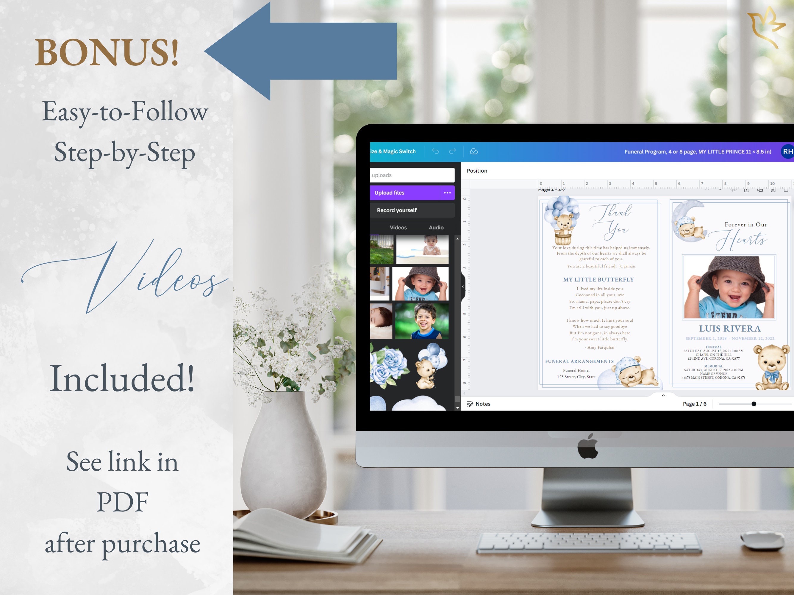 Blue Teddy Bear Theme, Funeral Memorial Program, Obituary Template ...