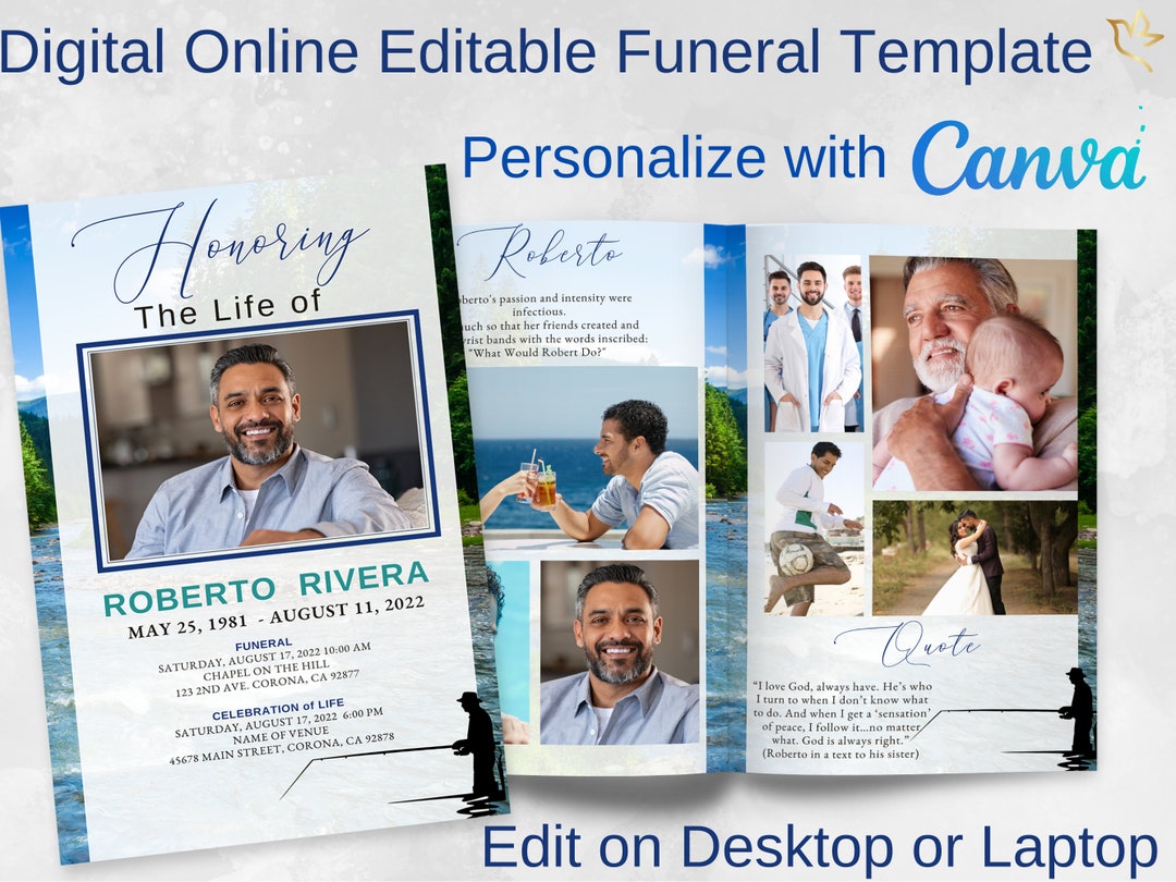 Fly Fishing Theme, Funeral Memorial Program, Obituary Template, Order ...