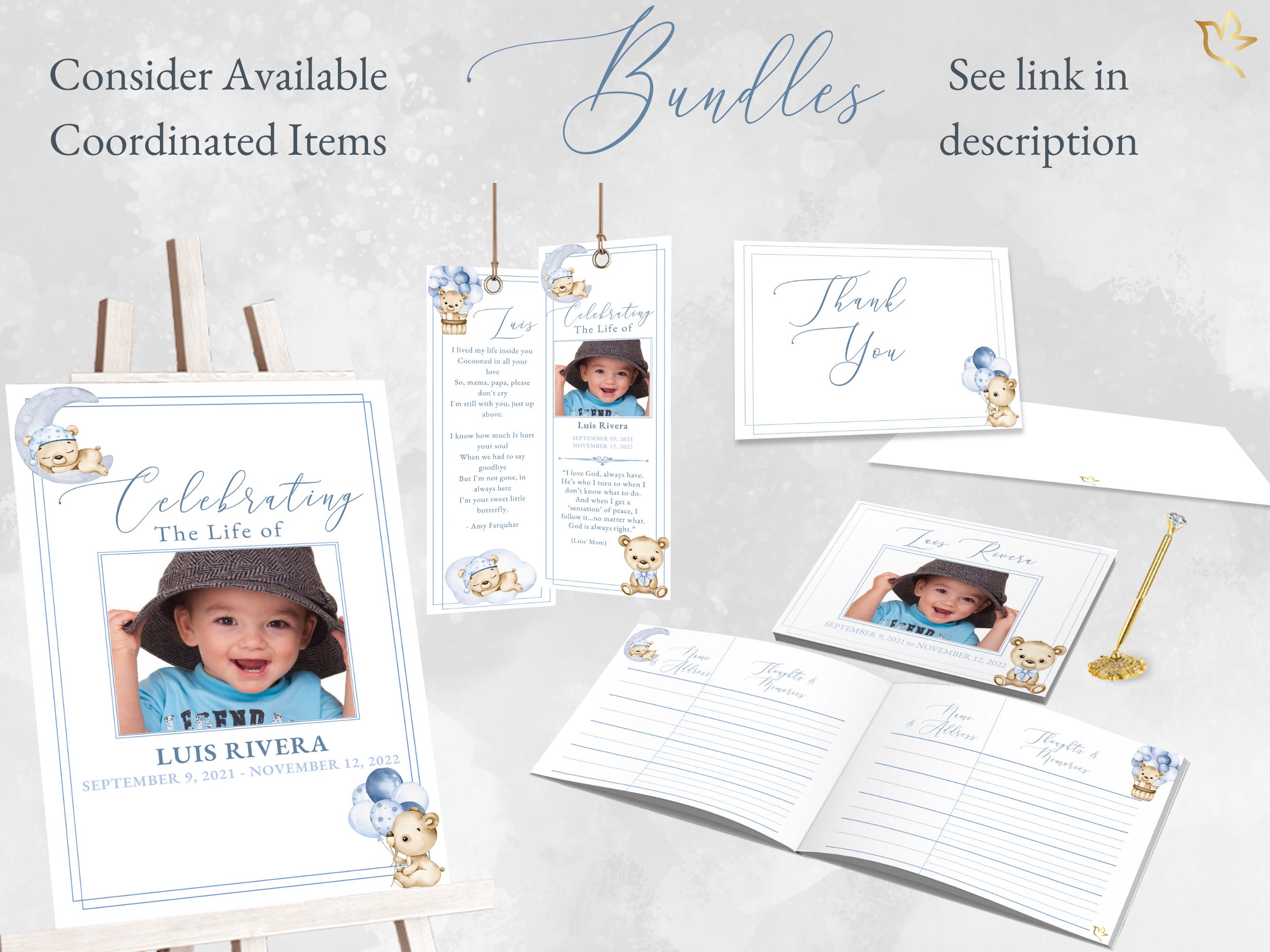 Blue Teddy Bear Theme, Funeral Memorial Program, Obituary Template ...