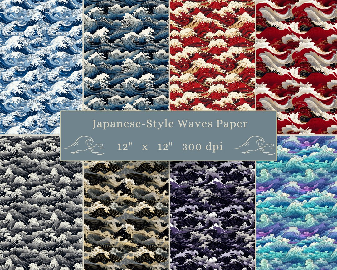 Waves Digital Paper Japanese Style Seamless Pattern Digital Paper Arts ...