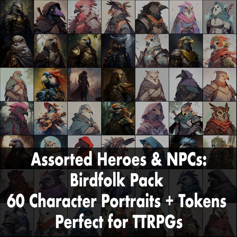 Assorted Heroes and Npcs - Birdfolk Pack: 60 Heroes, NPC Illustrations ...