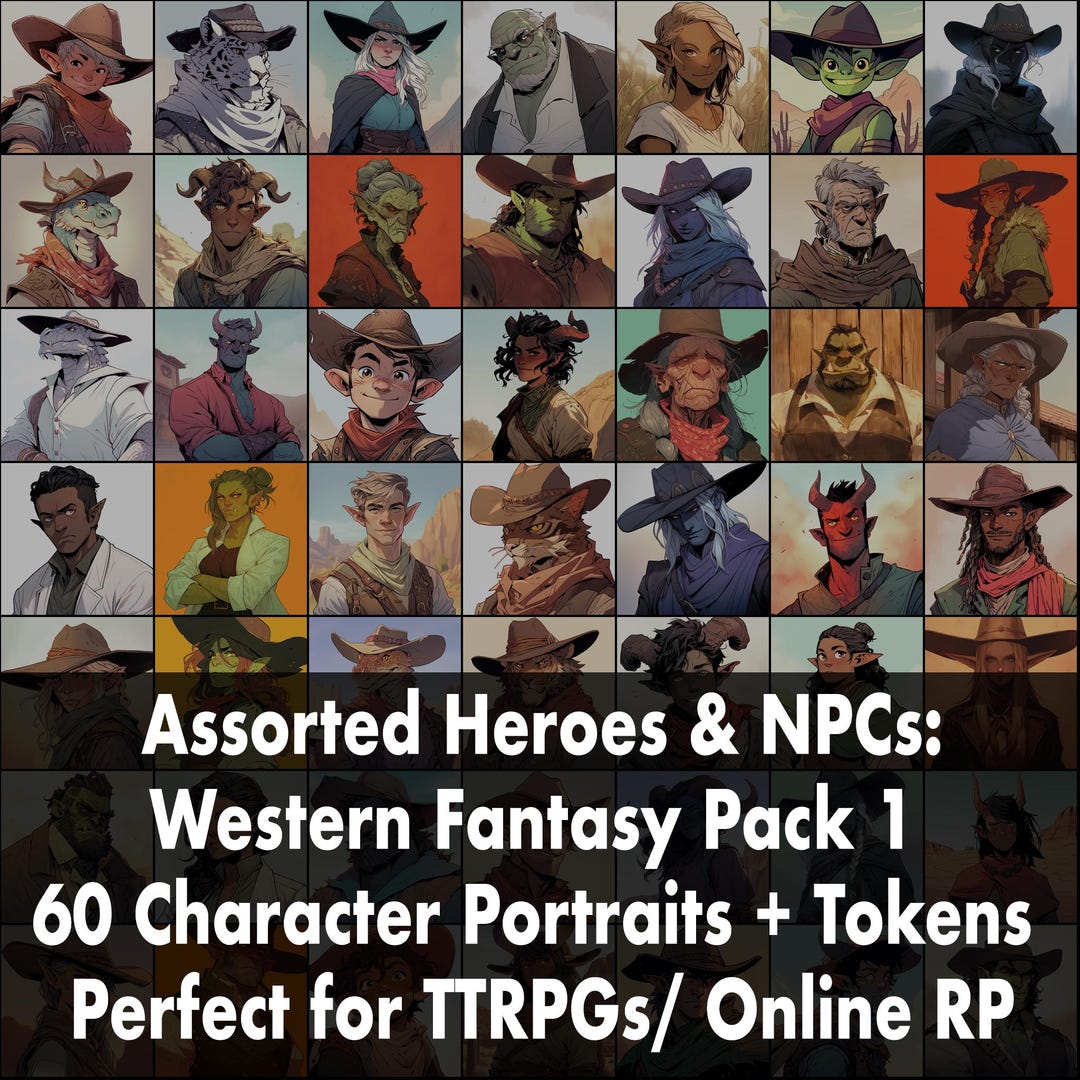 Assorted Heroes and Npcs - Western Fantasy Pack 1: 60 Heroes, NPC ...