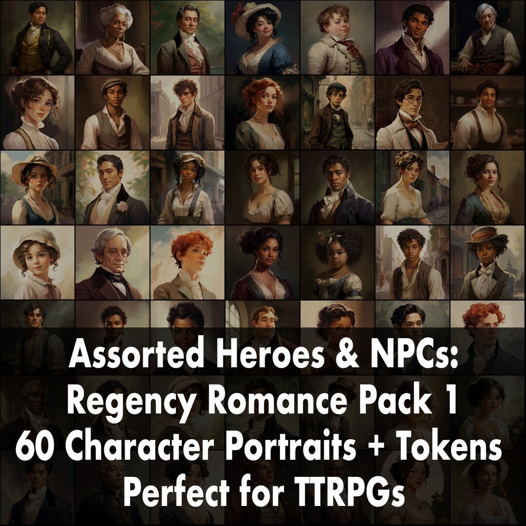 Assorted Heroes and Npcs - Regency Romance Pack 1: 60 Heroes, NPC ...