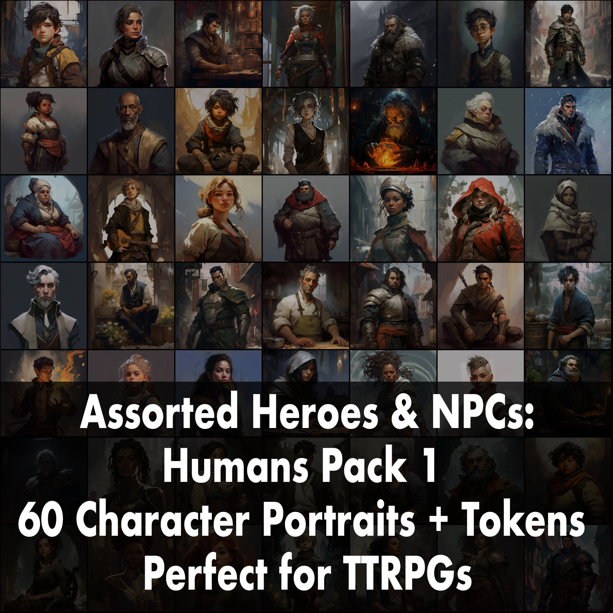 Assorted Heroes and Npcs Pack 1: 60 Heroes, NPC Illustrations, Character Art, TTRPG Tokens, D&D ...