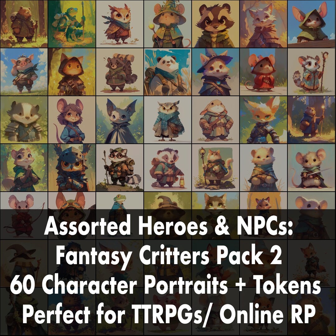 Assorted Heroes and Npcs - Fantasy Woodland Critters Pack 2: 60 Heroes ...