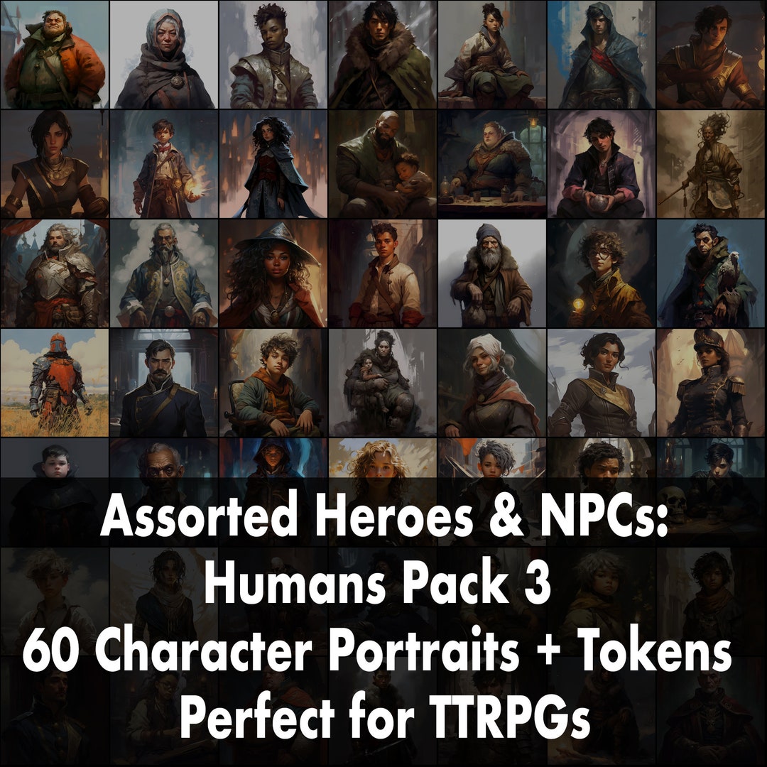 60 TTRPG Human Hero & NPC Portraits: Character Art Tokens (digital ...