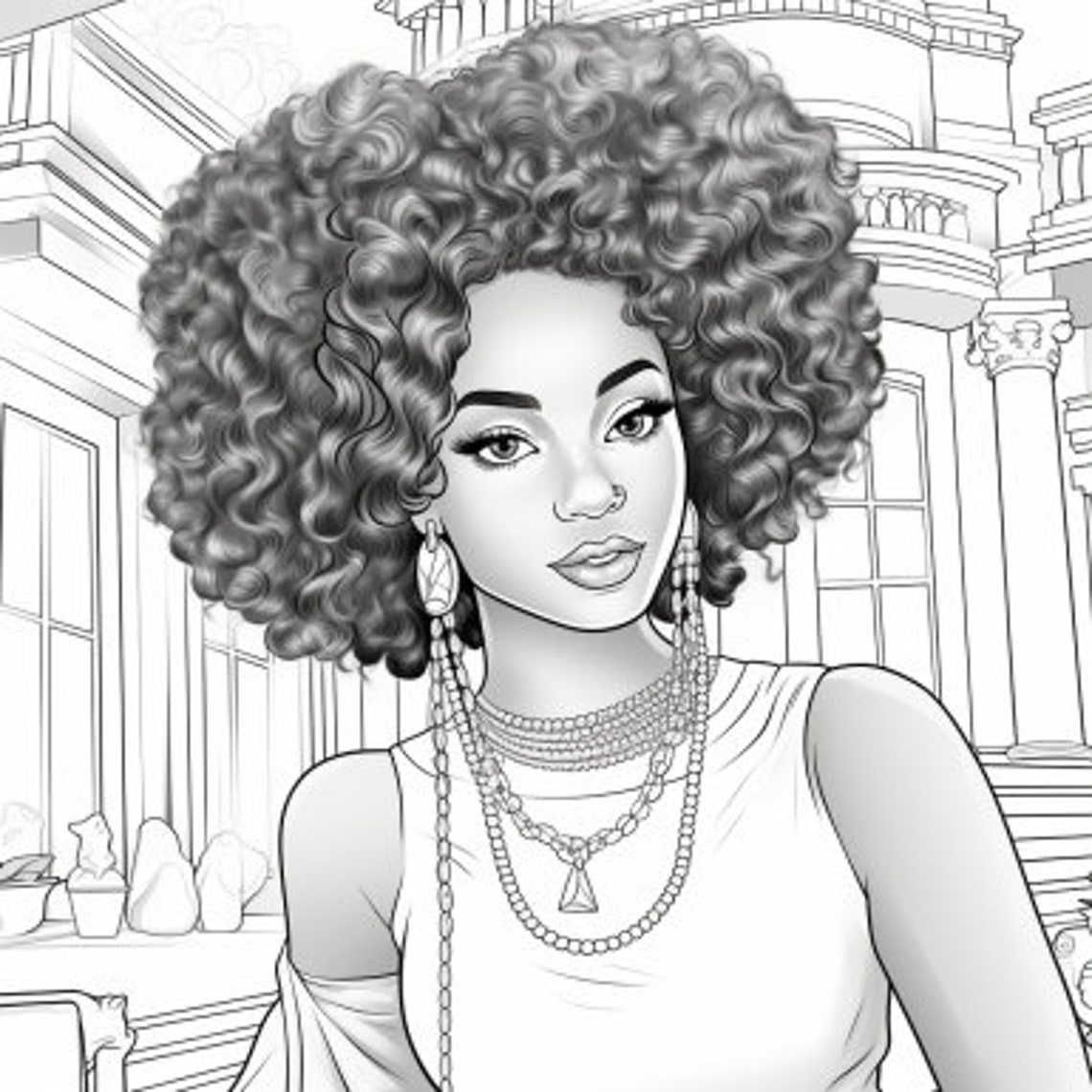 Beautiful Luxury Black Girl Coloring Pages - Afro Coloring Pages - Etsy