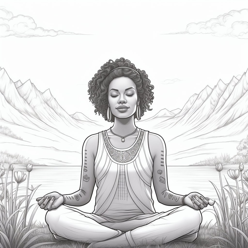 Beautiful Meditation Black Girl Coloring Pages - Afro Coloring Pages - Etsy