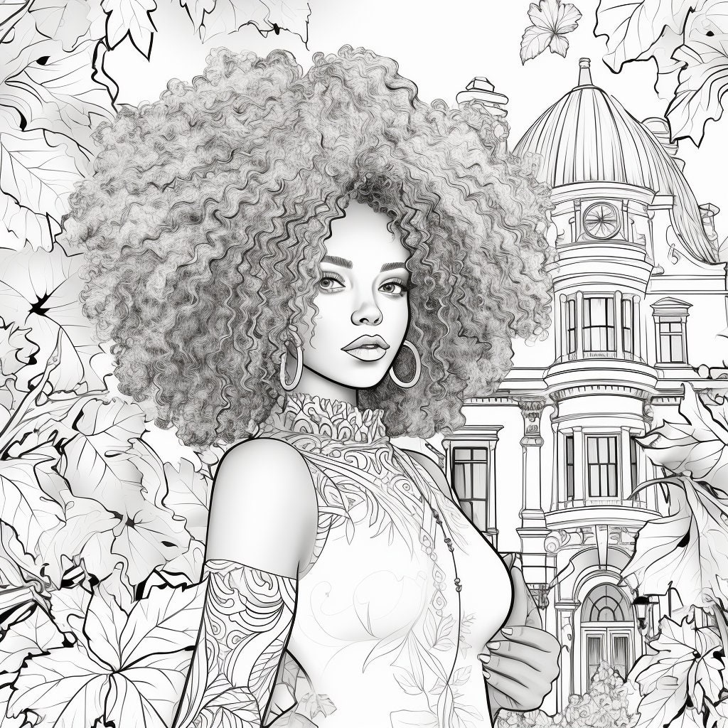 Beautiful Luxury Black Girl Coloring Pages - Afro Coloring Pages - Etsy