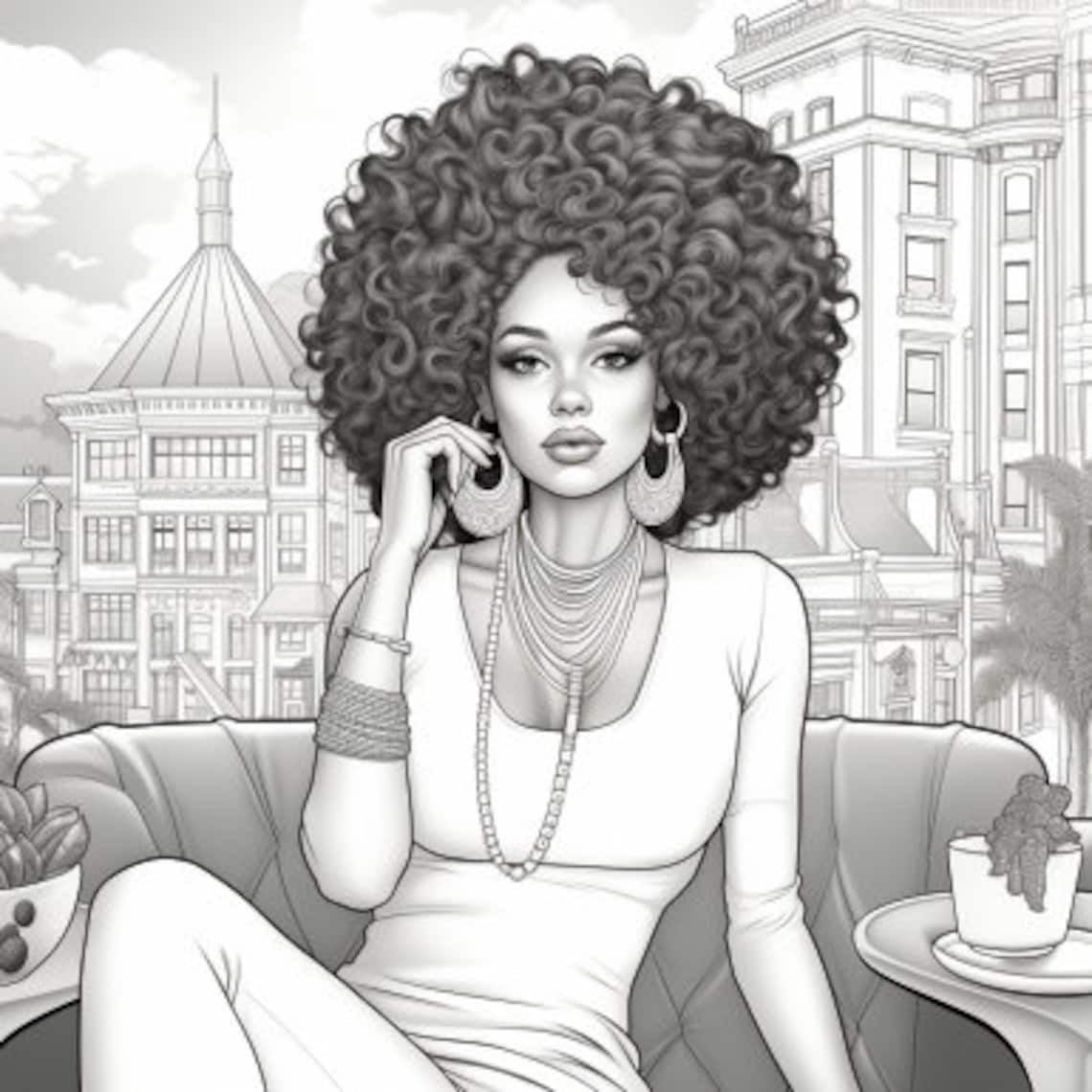 Beautiful Luxury Black Girl Coloring Pages - Afro Coloring Pages - Etsy