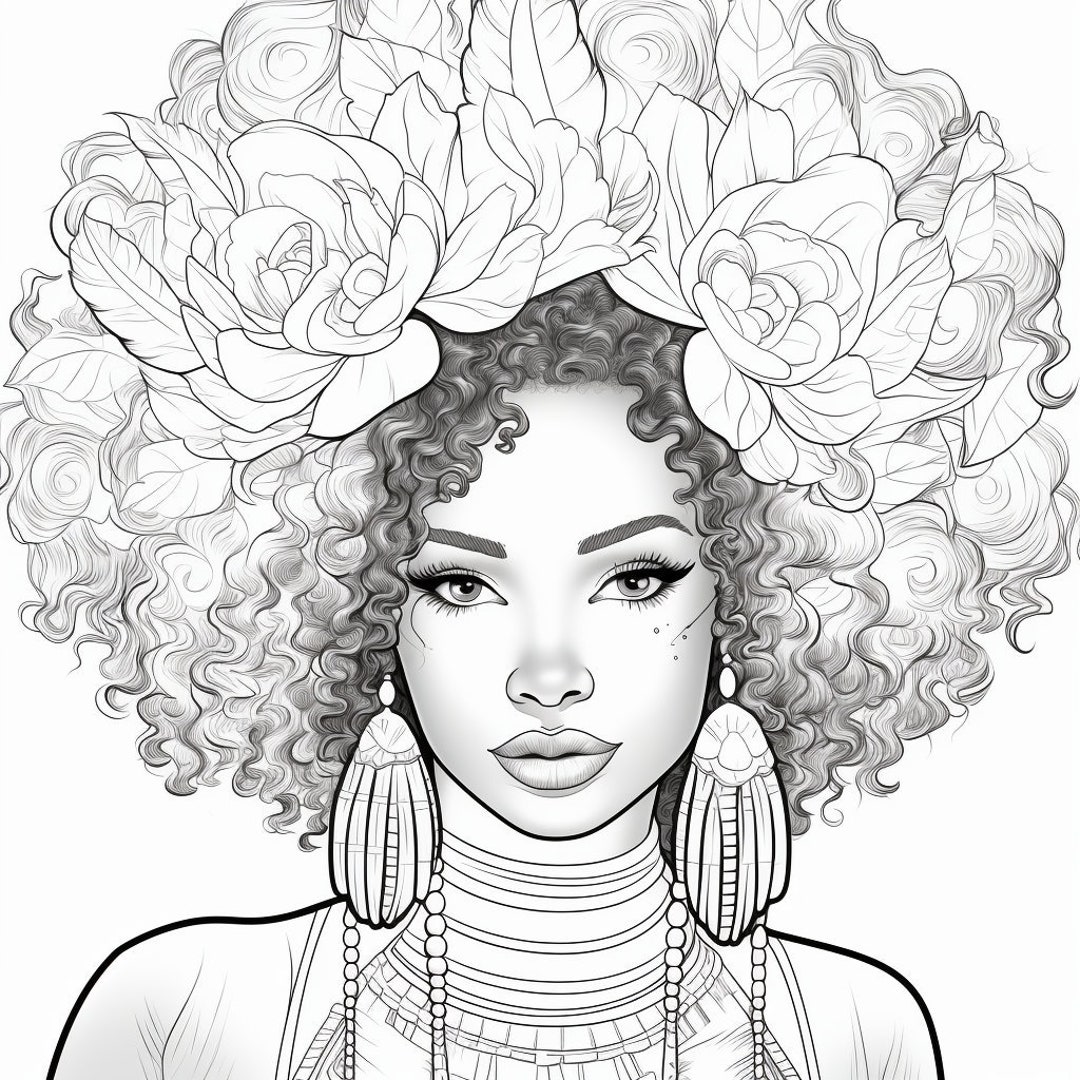 Beautiful Luxury Black Girl Coloring Pages - Afro Coloring Pages - Etsy