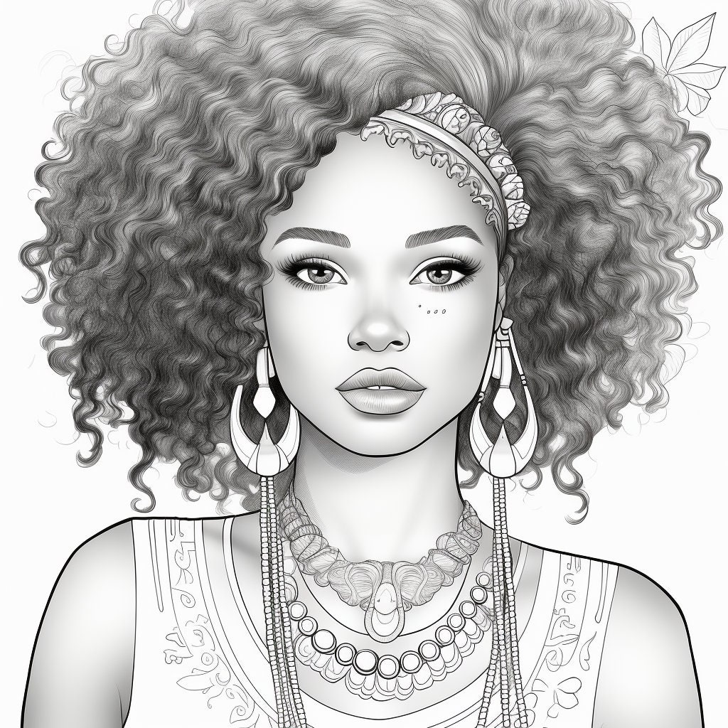 Beautiful Luxury Black Girl Coloring Pages - Afro Coloring Pages - Etsy