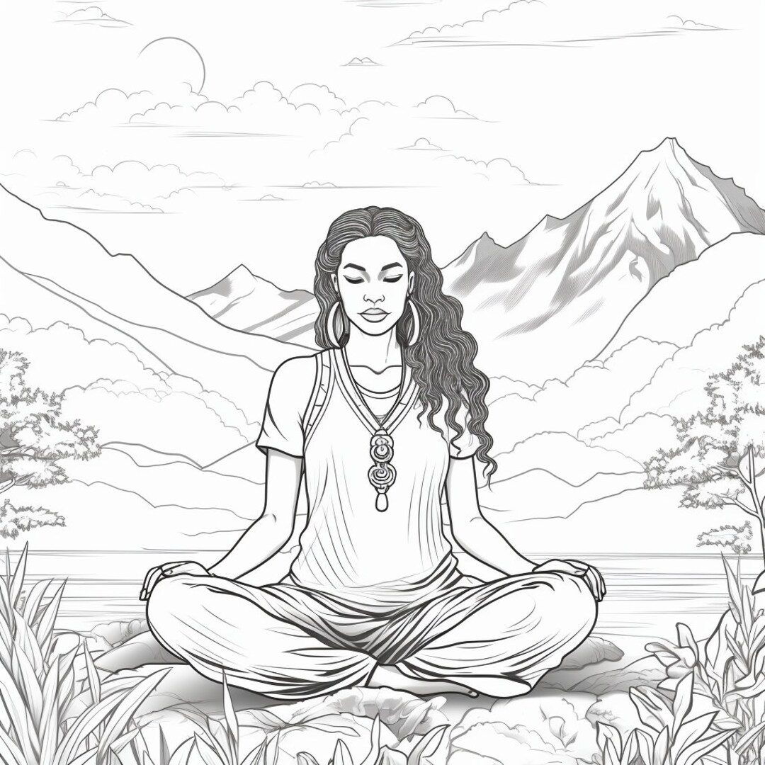 Beautiful Meditation Black Girl Coloring Pages - Afro Coloring Pages - Etsy