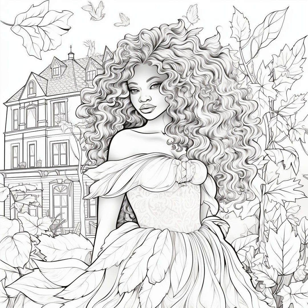 Beautiful Luxury Black Girl Coloring Pages - Afro Coloring Pages - Etsy UK