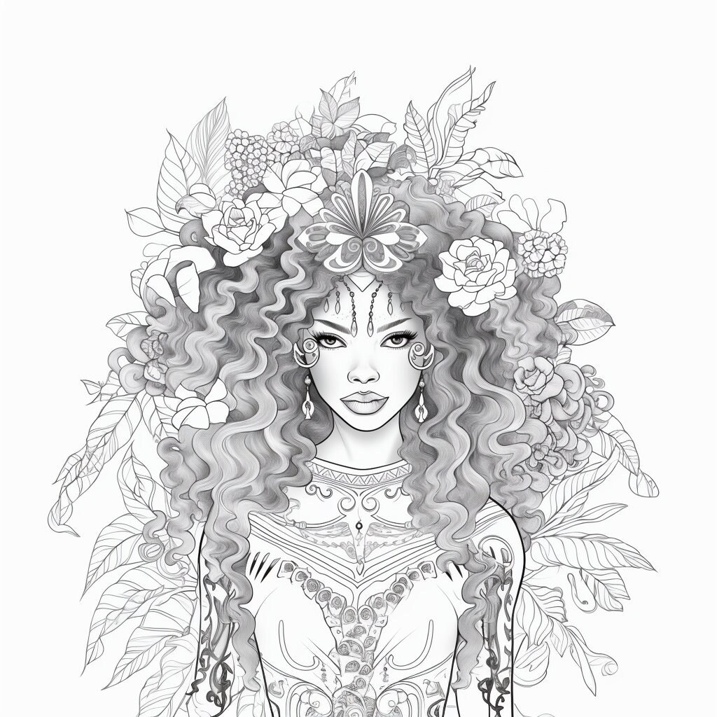Beautiful Luxury Black Girl Coloring Pages - Afro Coloring Pages - Etsy