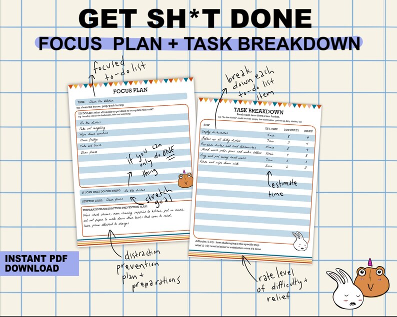 ADHD Digital Planner and Toolkit Focus Plan and Task Breakdown for To ...