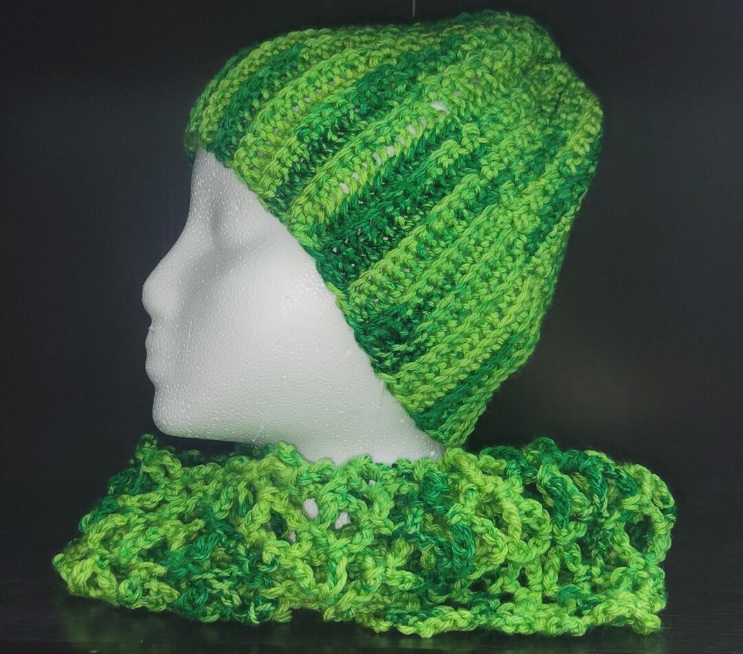 Handmade Crochet Hat & Infinity Scarf Set, Green Lattice - Etsy