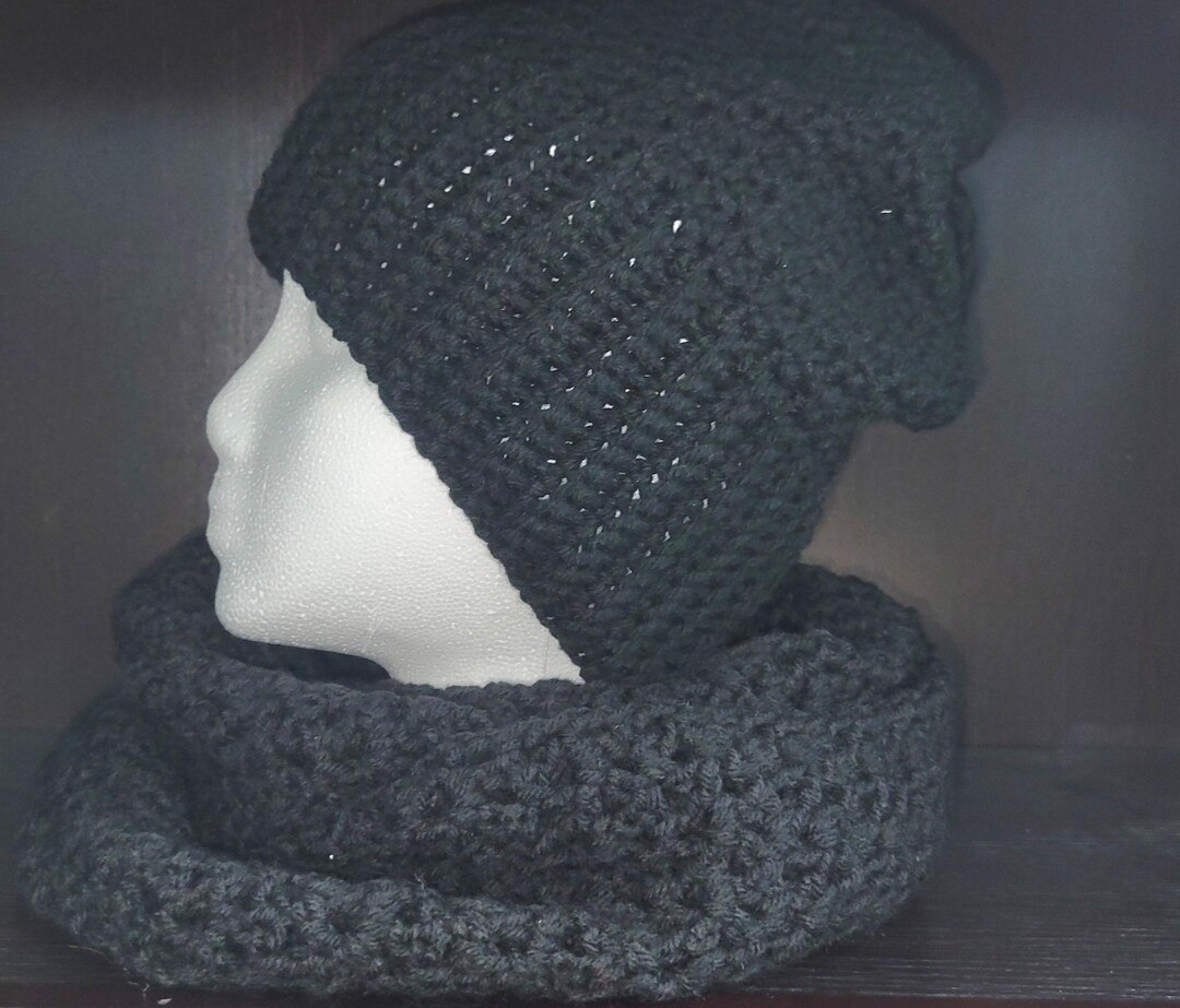Handmade Jet Black Crochet Hat & Infinity Scarf Set - Etsy