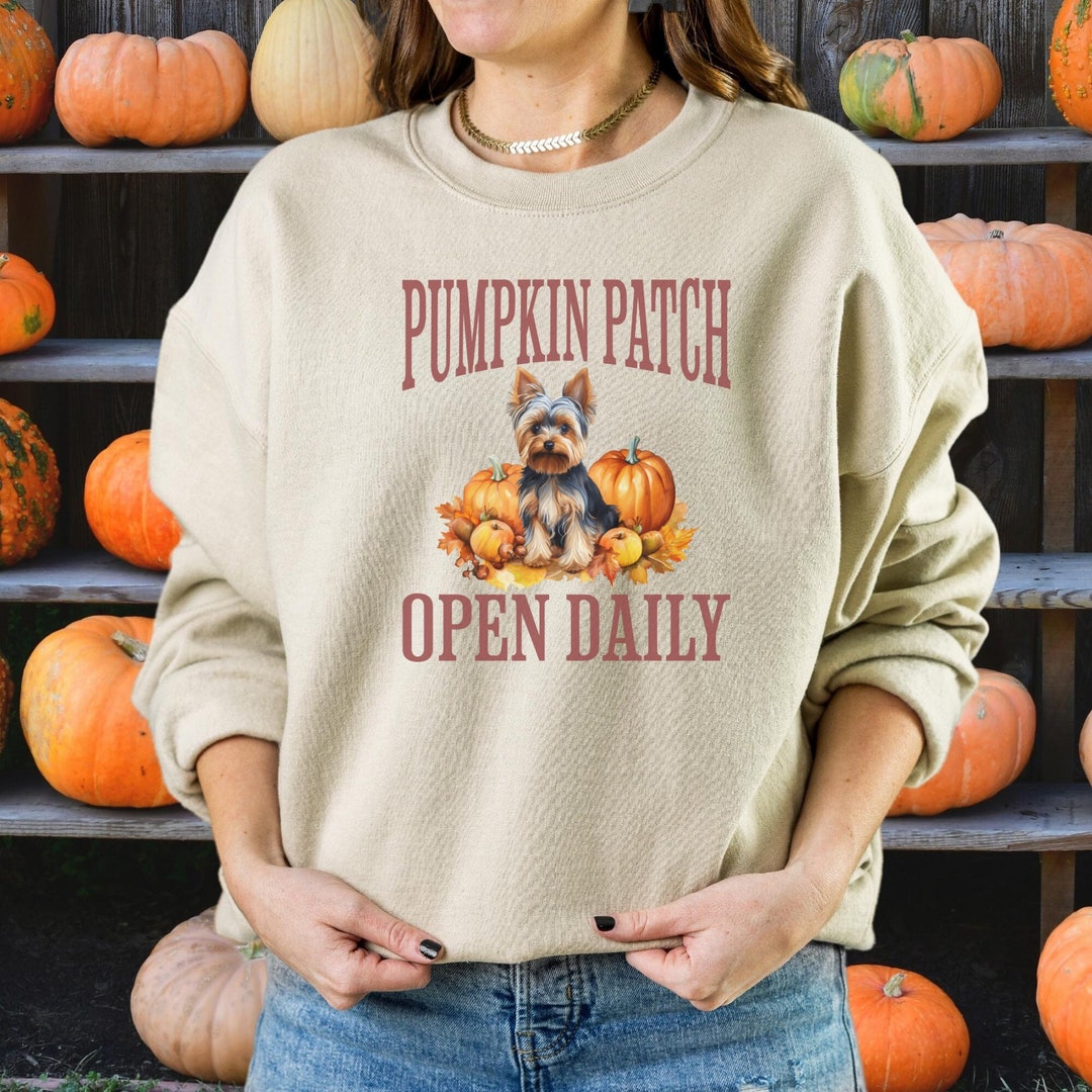 Yorkie Pumpkin Fall Crewneck Sweatshirt, Yorkie Puppy Pumpkin Patch ...