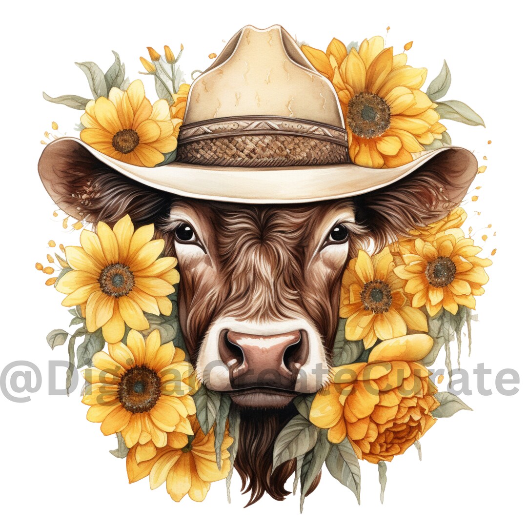 Cow PNG Sunflower PNG Cow Svg Sunflower Svg Western Steer Png Tumbler ...