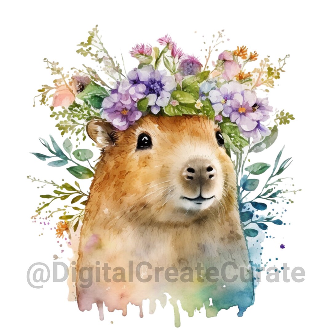 Capybara Svg Flower Svg Watercolor Capybara Digital Print Clipart SVG ...