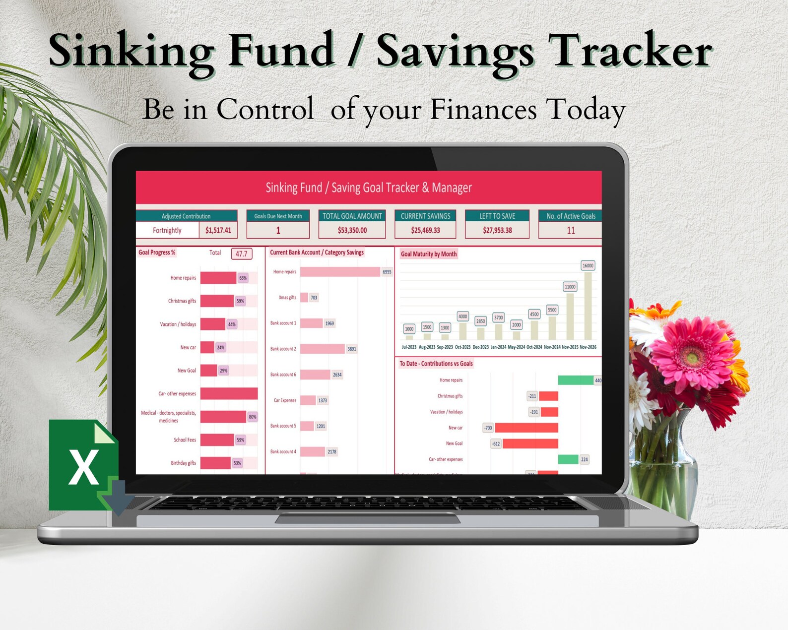 Sinking Funds Excel Spreadsheet Template Beginner Friendly Saving ...