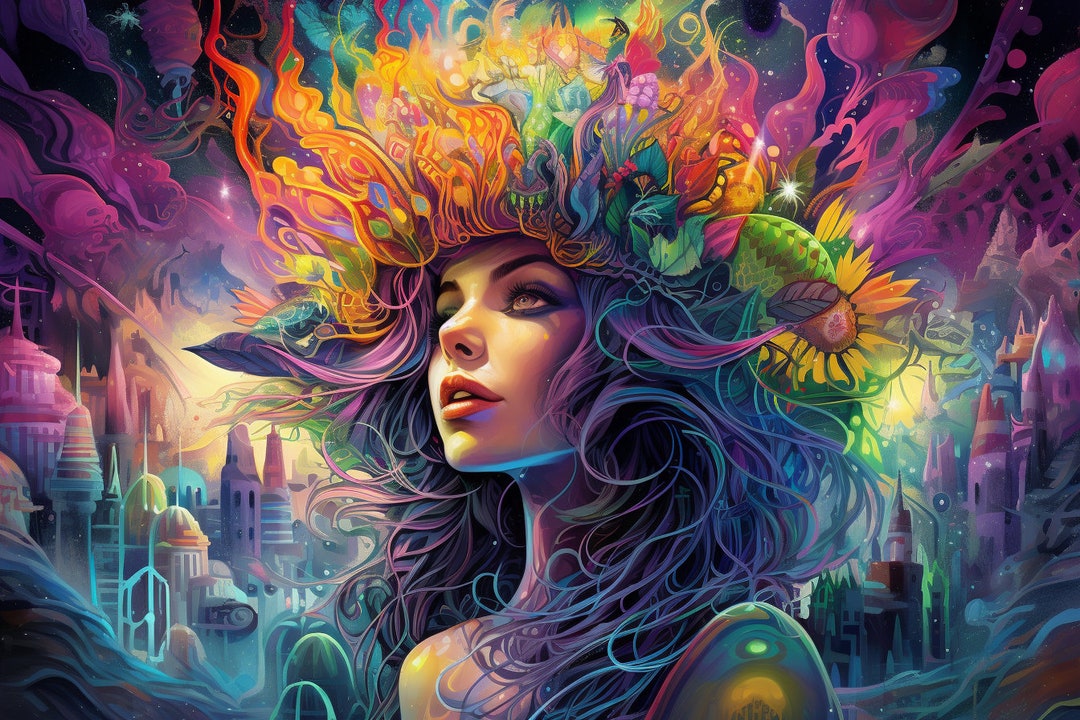 DMT Psy Elfe Fairy UV Tapestry, Blacklight Reactive Wall Hanging, Neon ...
