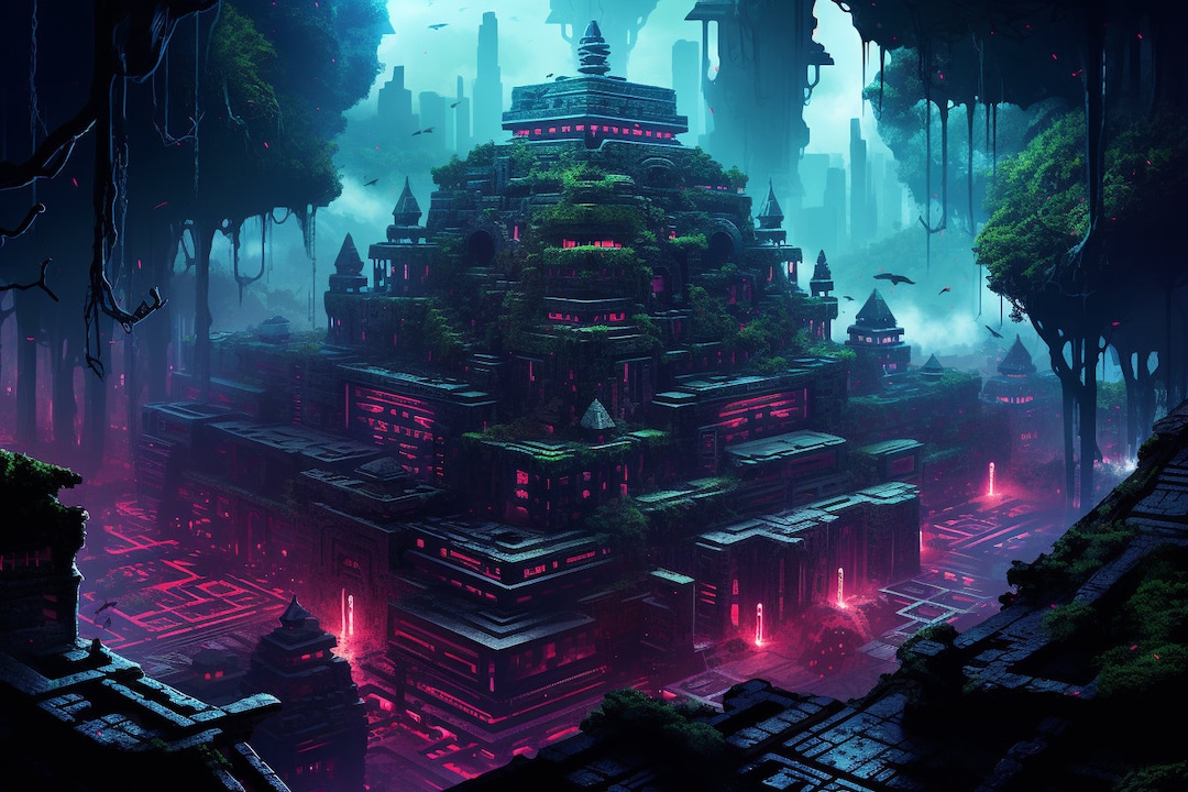 Pyramid DMT Temple Maya Inca UV Tapestry, Blacklight Reactive Wall ...