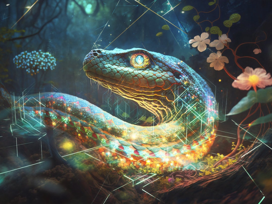 Shamanic Snake UV Tapestry, Blacklight Reactive Wall Hanging, Ayahuasca ...