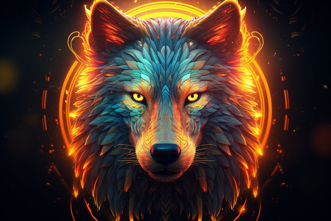 Shamanic Wolf Healer UV Tapestry, Blacklight Reactive Wall Hanging, DMT ...