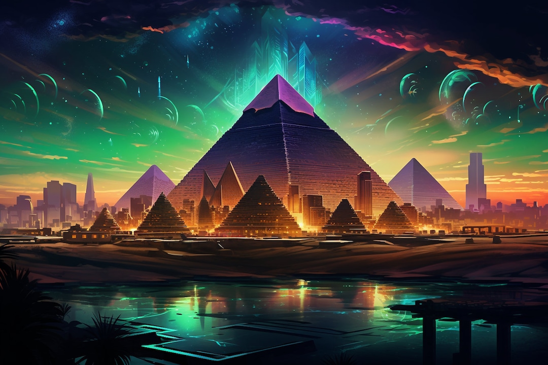 Pyramid Temple Egypt Atlantis UV Tapestry, Blacklight Reactive Wall ...